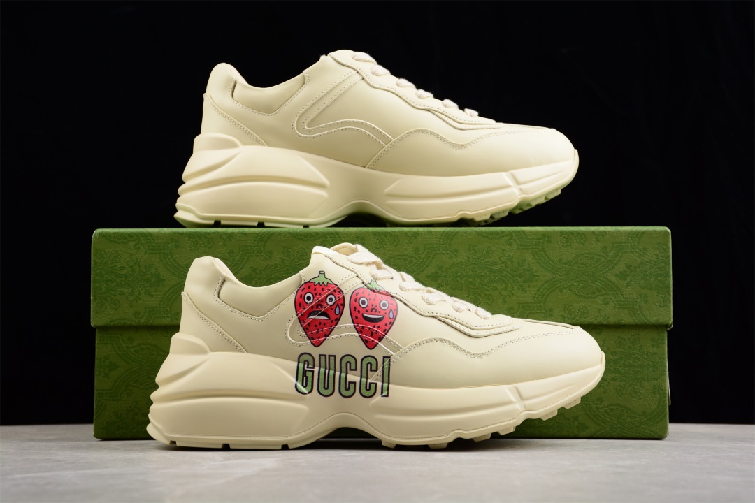 Perfect Kicks - Gucci Rhyton Sneaker Ivory with Strawberry | PerfectKickz